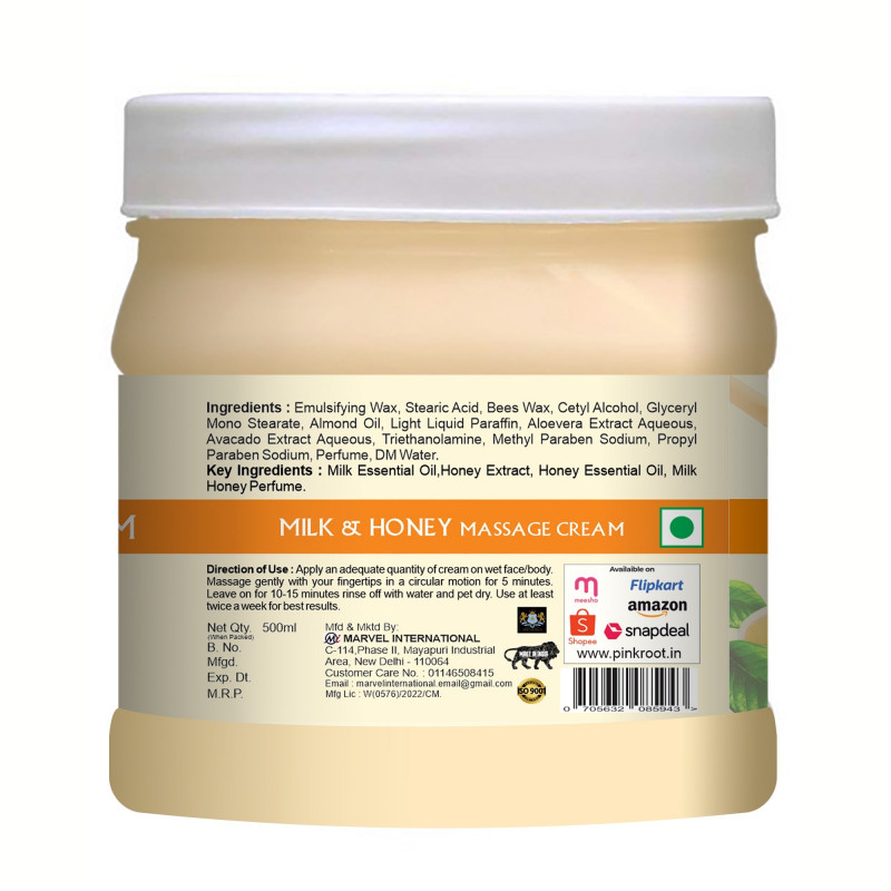 Pink Root Milk & Honey Massage Cream 500ml Contains Almond, Milk ...