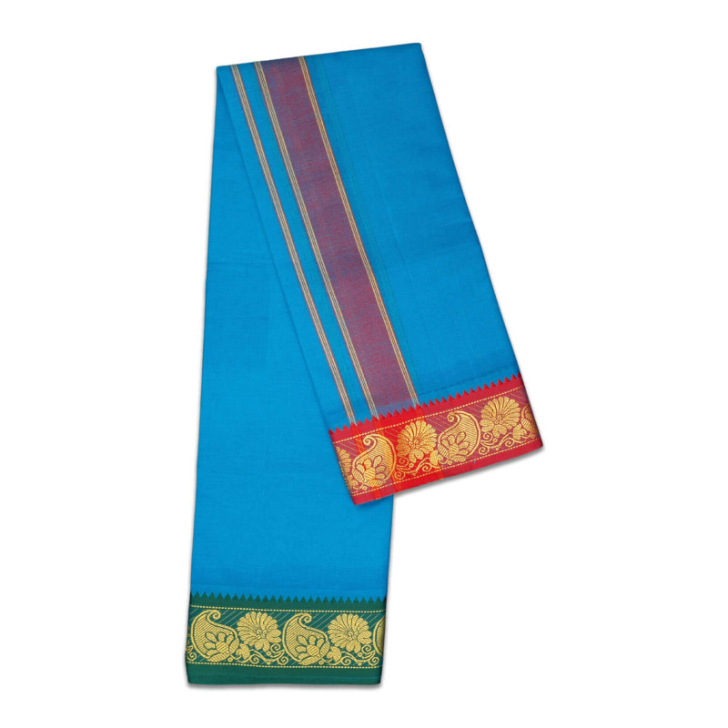 Jaquad Fancy Border Blue Color Dhoti 4 Inch Border 9X5