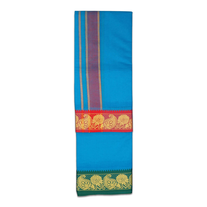 Jaquad Fancy Border Blue Color Dhoti 4 Inch Border 9X5