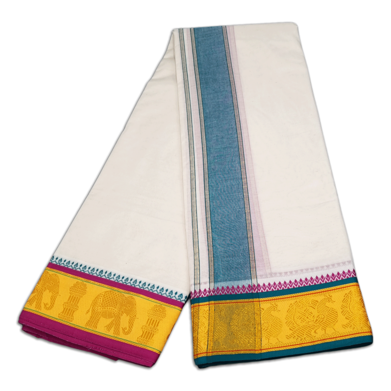 Cotton Off White Dhoti 4 Inch Fancy Border Dhoti