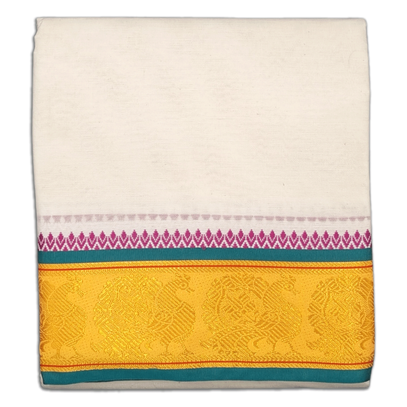 Cotton Off White Dhoti 4 Inch Fancy Border Dhoti