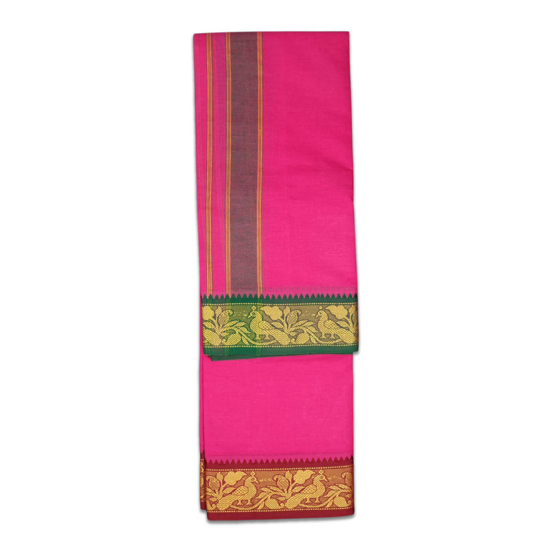 Jaquad Fancy Border Pink Color Dhoti 4 Inch Border 9X5