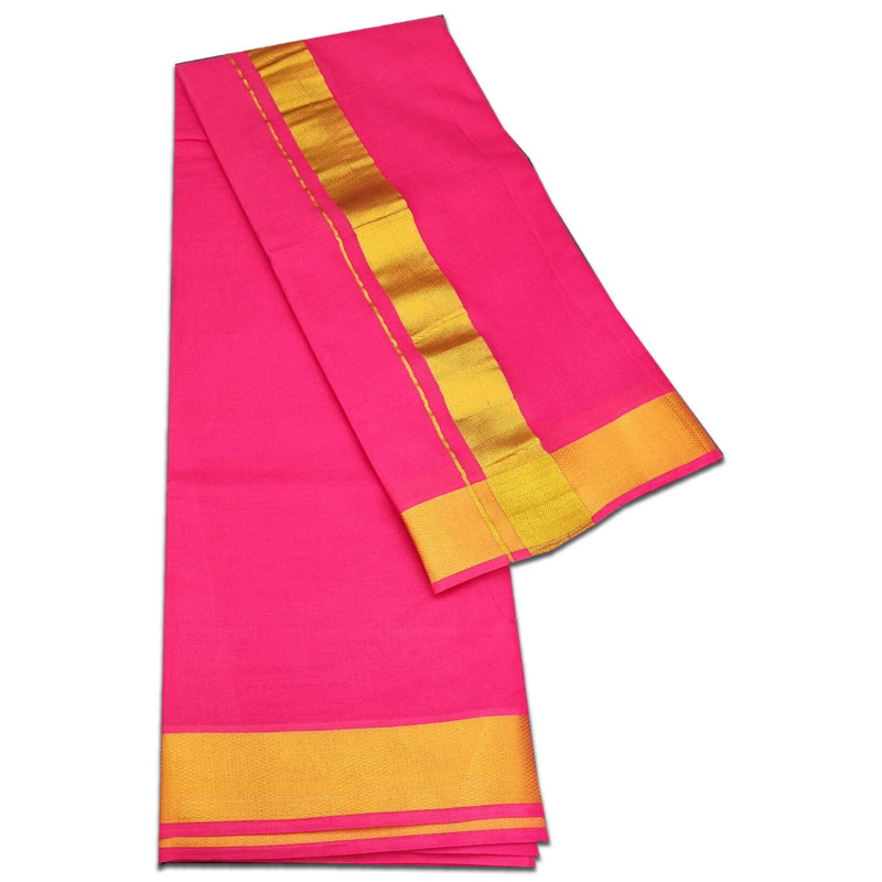 Cotton Queen Rose Color Dhoti with Golden Jari Border 9X5