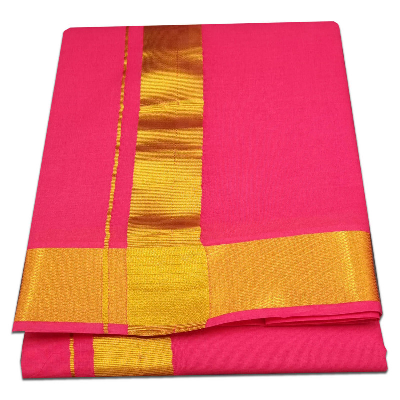 Cotton Queen Rose Color Dhoti with Golden Jari Border 9X5