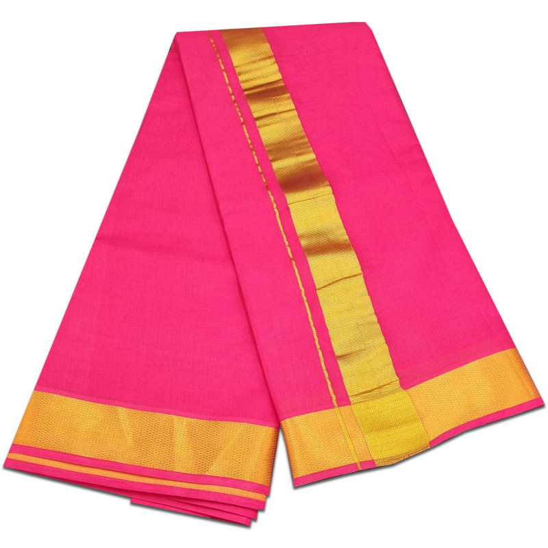 Cotton Queen Rose Color Dhoti with Golden Jari Border 9X5