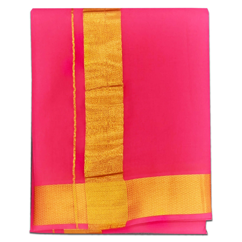 Cotton Queen Rose Color Dhoti with Golden Jari Border 9X5