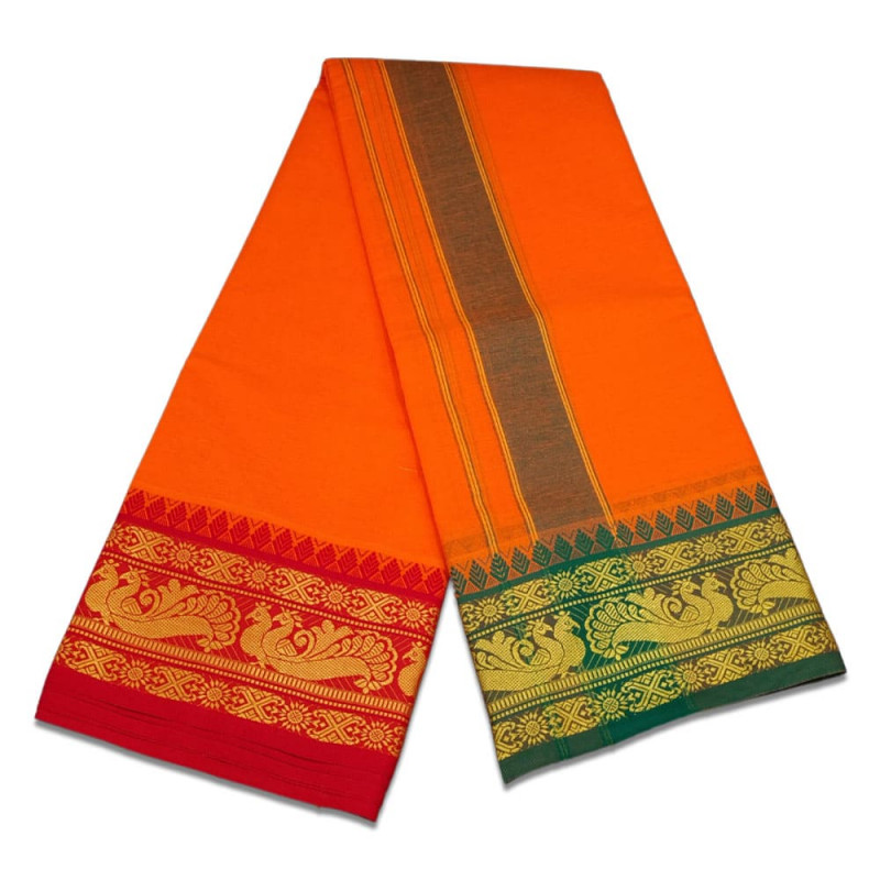 Jaquad Fancy Border Orange Color Dhoties 5 Inch Border 9X5