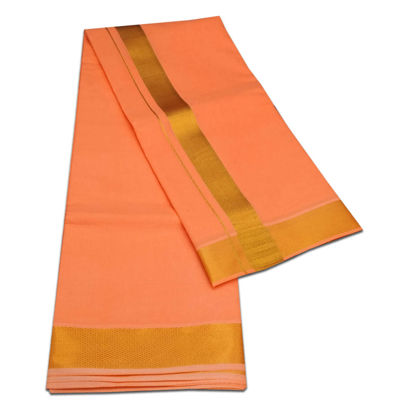 Cotton Peach Color Dhoti with Golden Jari Border 9X5