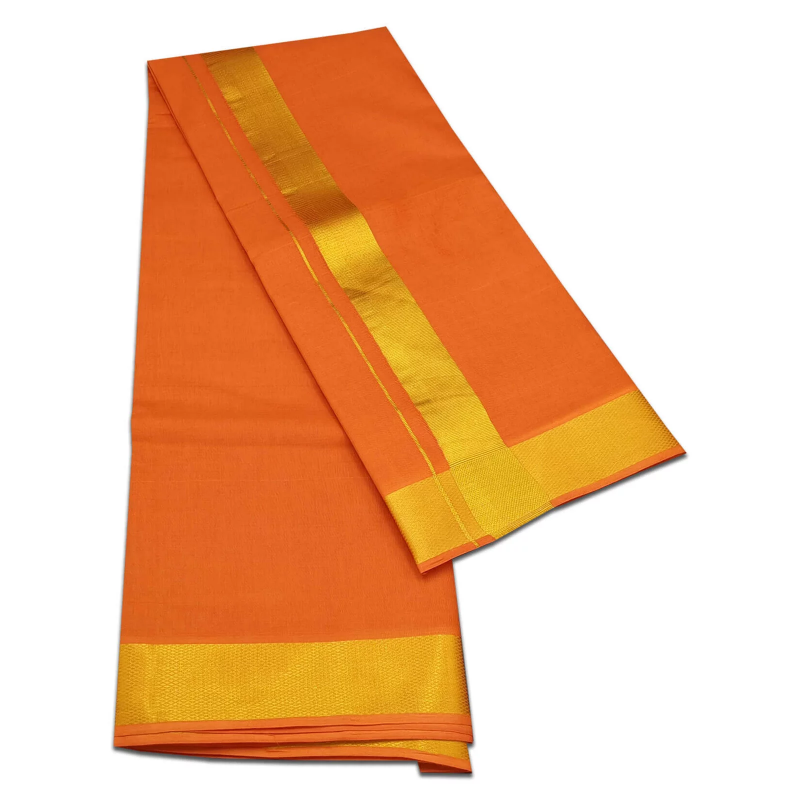 Cotton Kavi Color Dhoti with Golden Jari Border 9X5