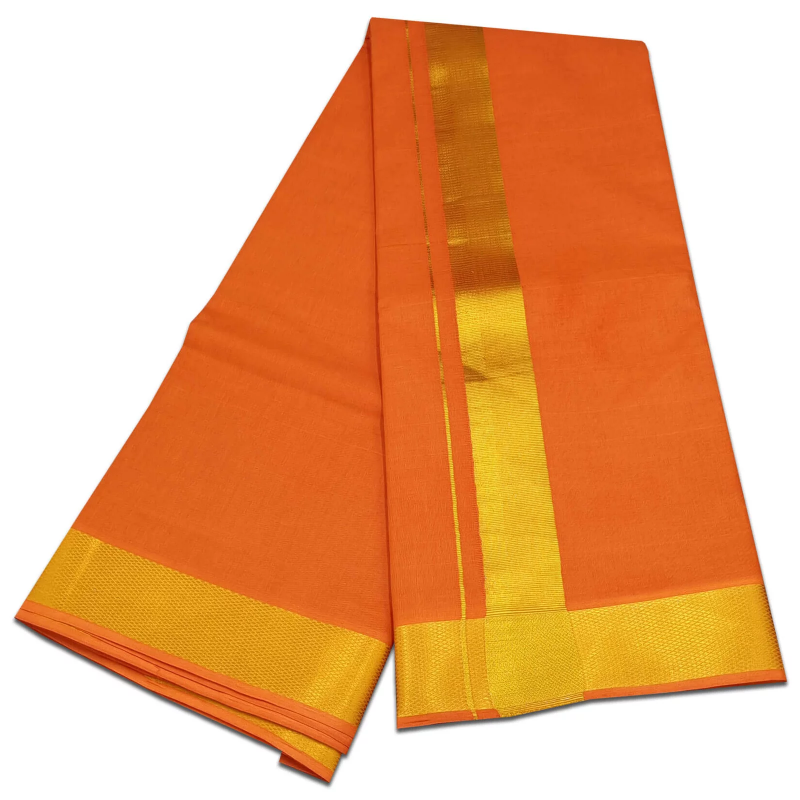 Cotton Kavi Color Dhoti with Golden Jari Border 9X5