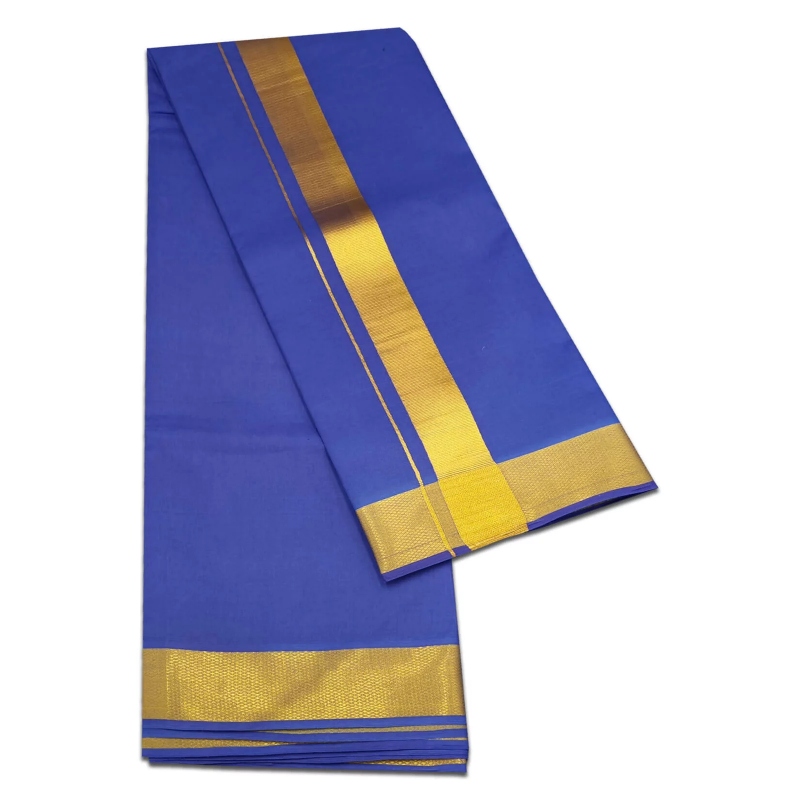 Cotton Blue Color Dhoti with Golden Jari Border 9X5