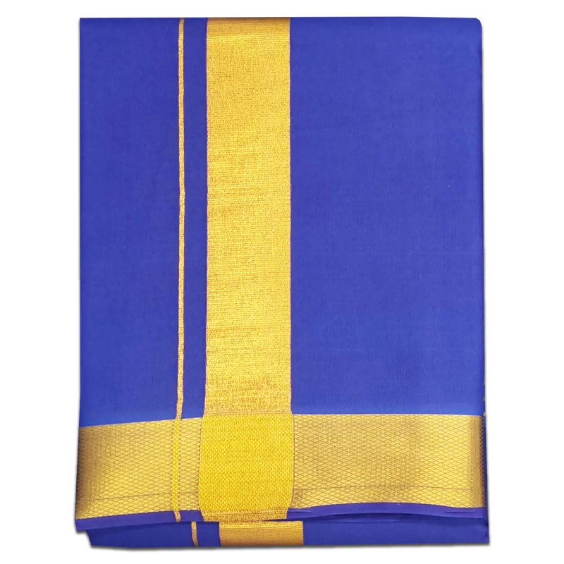 Cotton Blue Color Dhoti with Golden Jari Border 9X5