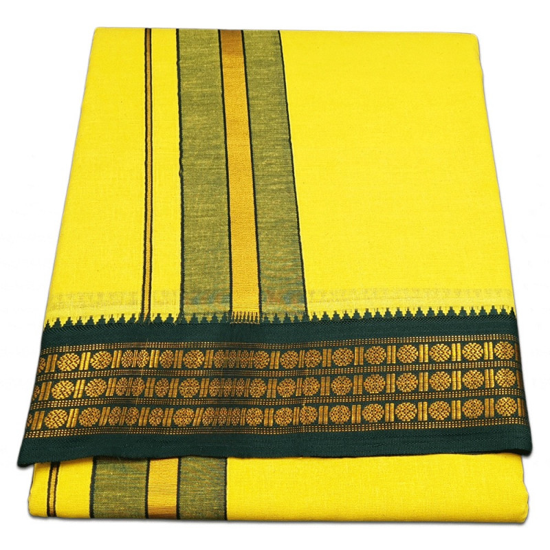 Cotton Yellow Color Dhoti with Stone Jari Border 9X5