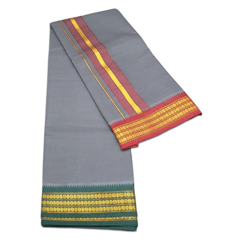 Cotton Grey Color Dhoti with Stone Jari Border