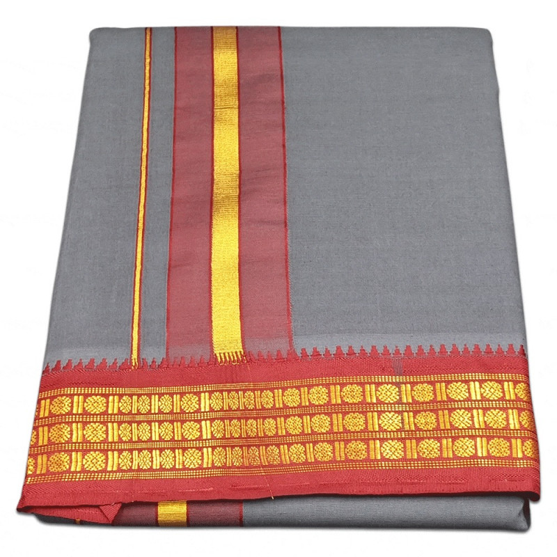Cotton Grey Color Dhoti with Stone Jari Border