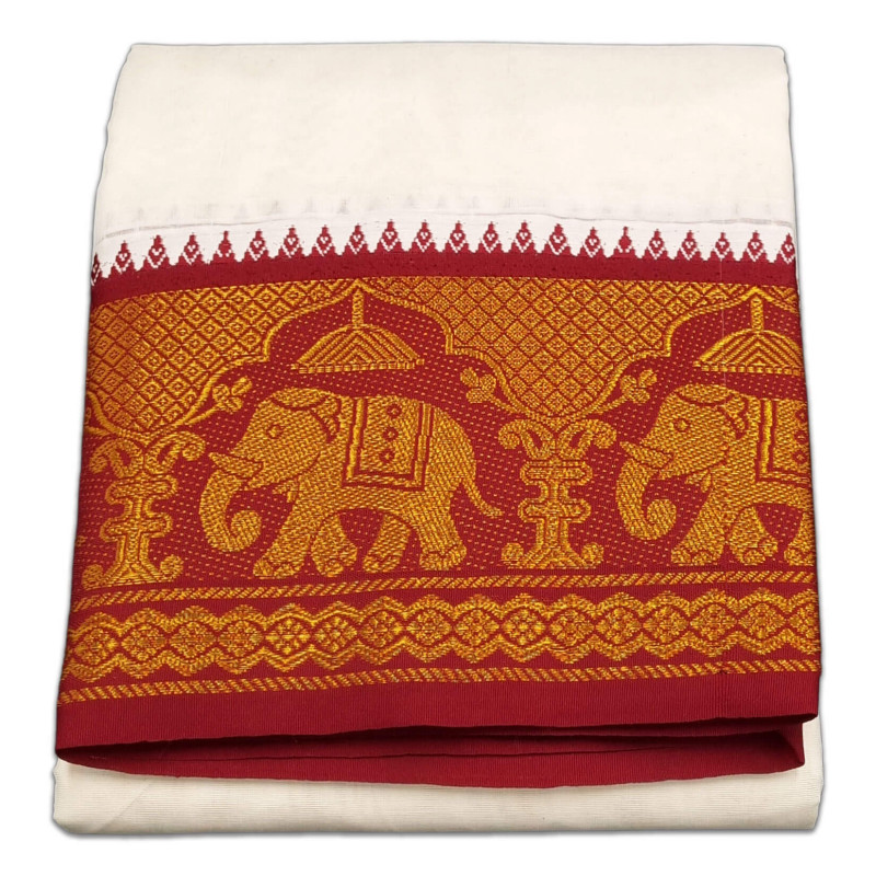 Traditional Cotton Off White Dhoti 7 Inch Jaquad Border Dhoti 10X6 ...