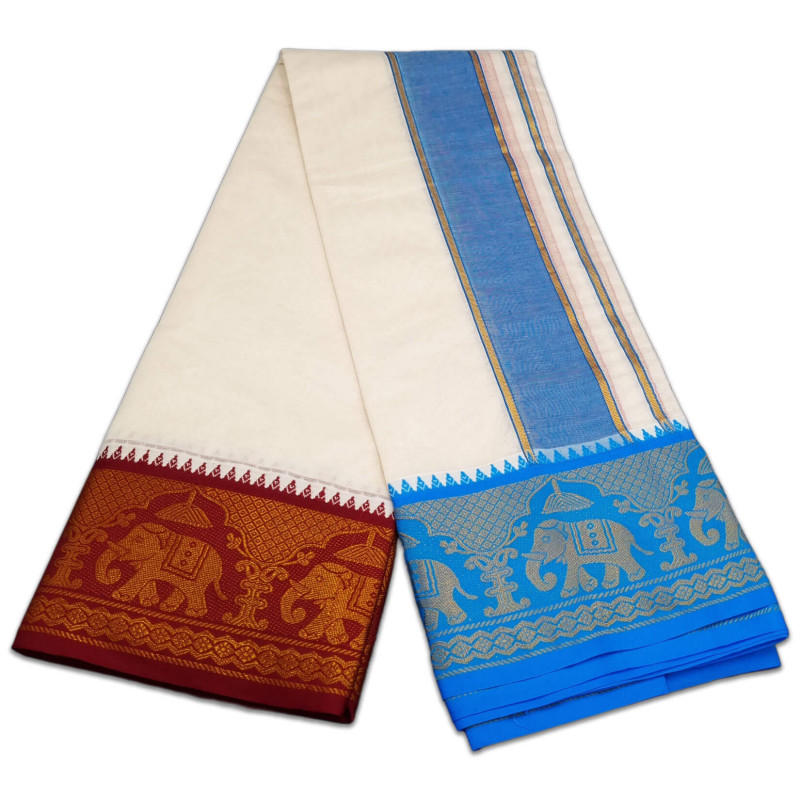 Traditional Cotton Off White Dhoti 7 Inch Jaquad Border Dhoti 10X6 ...