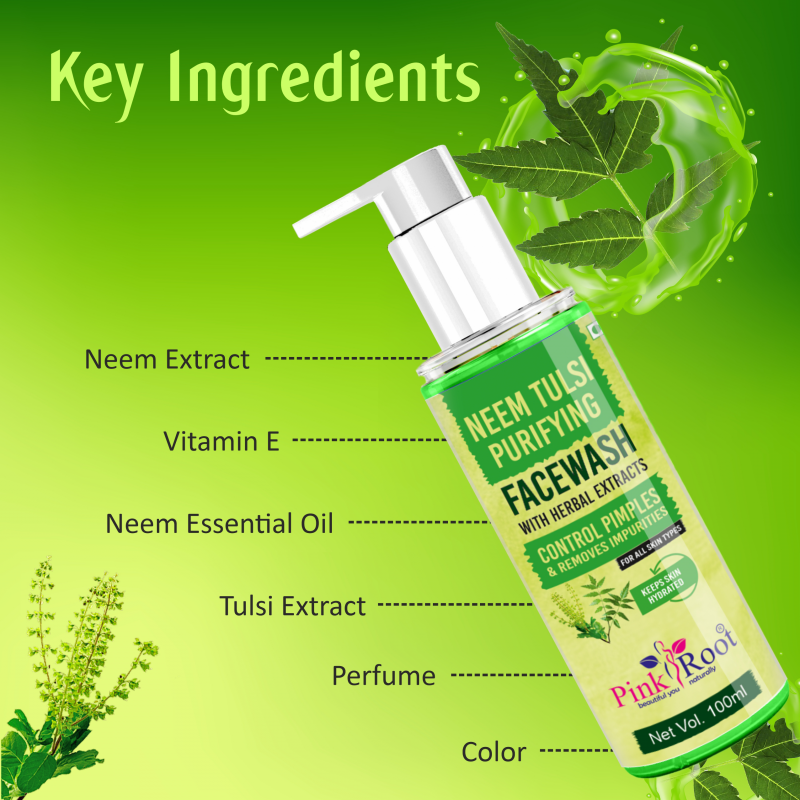 Pink Root Neem Tulsi Skin Purifying Face Wash 100ml for Anti Acne ...