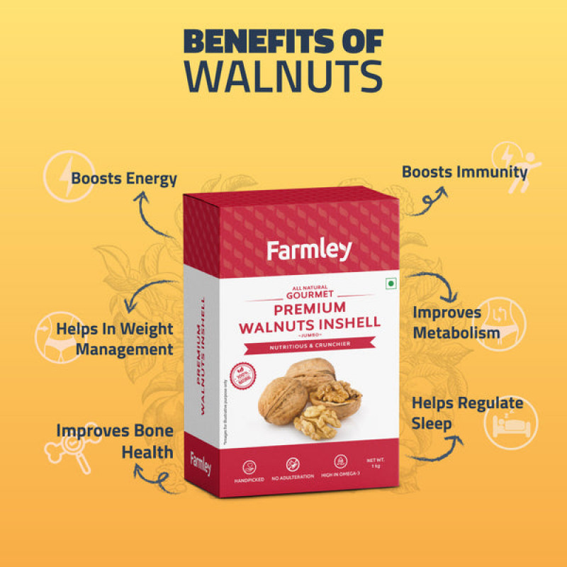 Farmley Premium Jumbo Inshell Walnut - 1 kg | Akhrot, Dry Fruits, Walnut With Shell, Natural ...