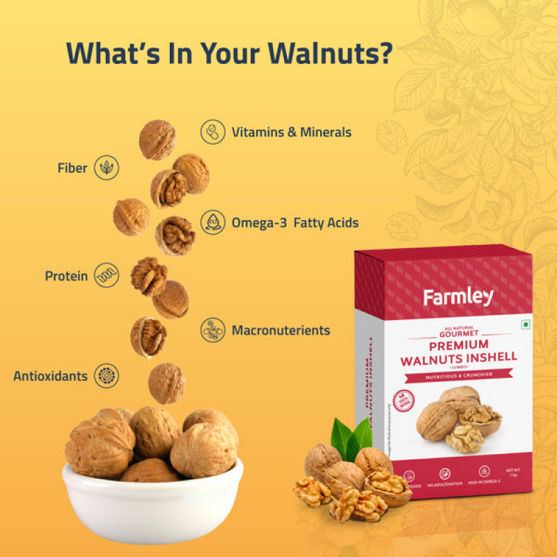 Farmley Premium Jumbo Inshell Walnut - 1 kg | Akhrot, Dry Fruits, Walnut With Shell, Natural ...