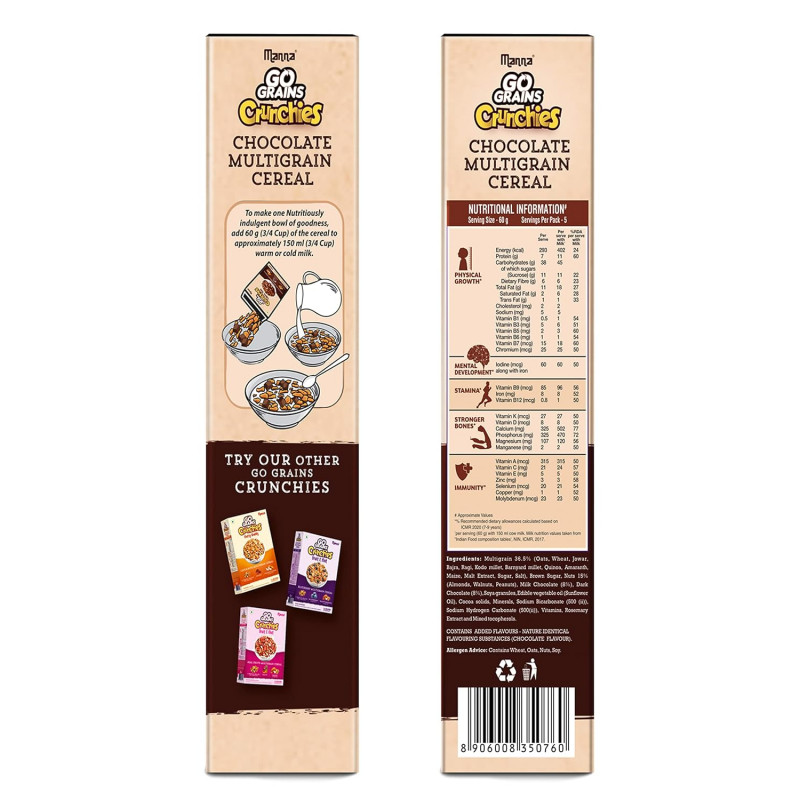 Manna Breakfast Cereal (Multigrain) | Real Chocolate | Millets, Nuts ...