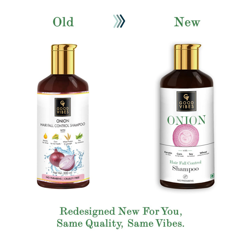 Good Vibes Onion Hairfall Control Shampoo, 300 ml | With Keratin, Corn ...