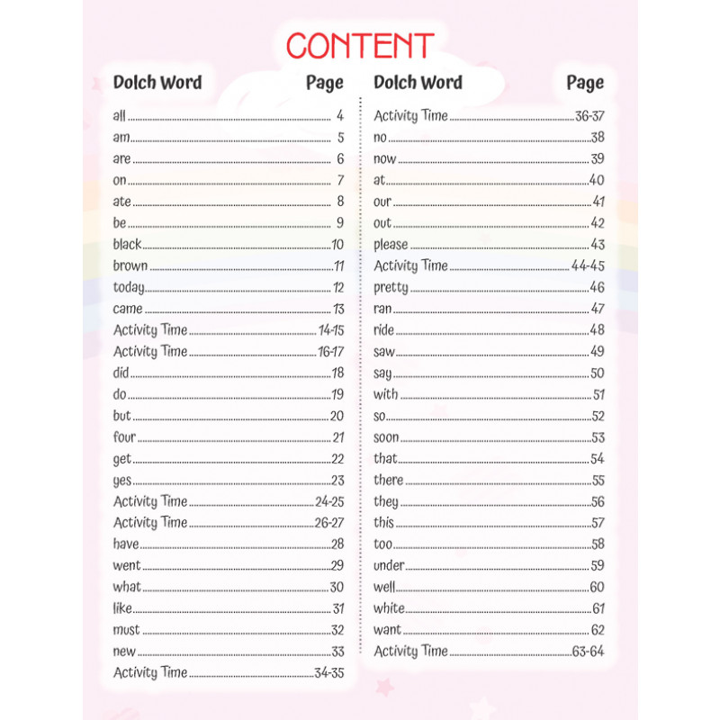 Dreamland Dolch Sight Words Level - 2 | Simple Words and Activities ...