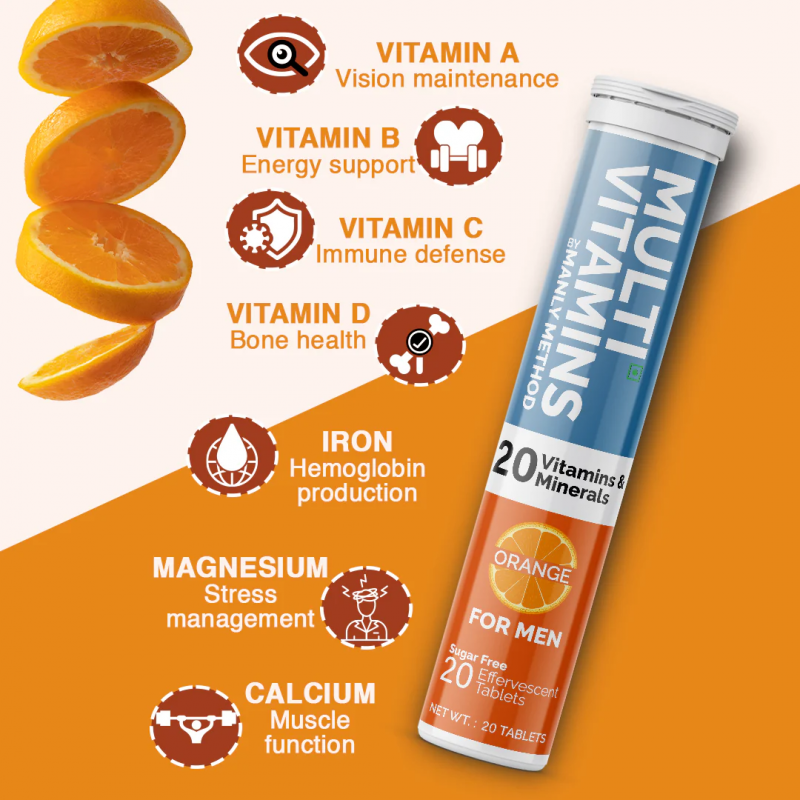 Manly Method Multivitamin Immunity Power Orange Flavor Effervescent ...