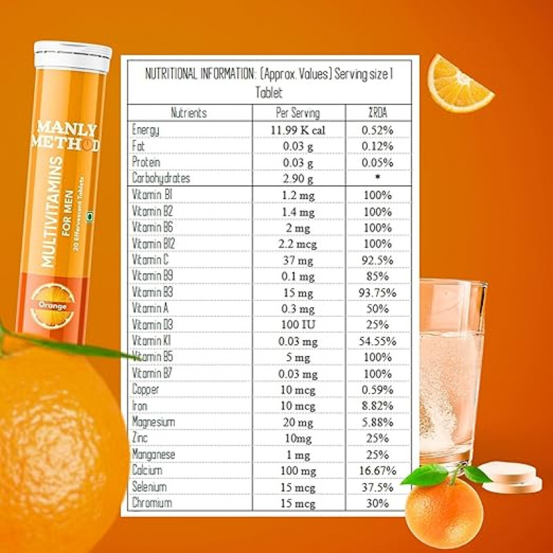 Manly Method Multivitamin Immunity Power Orange Flavor Effervescent ...