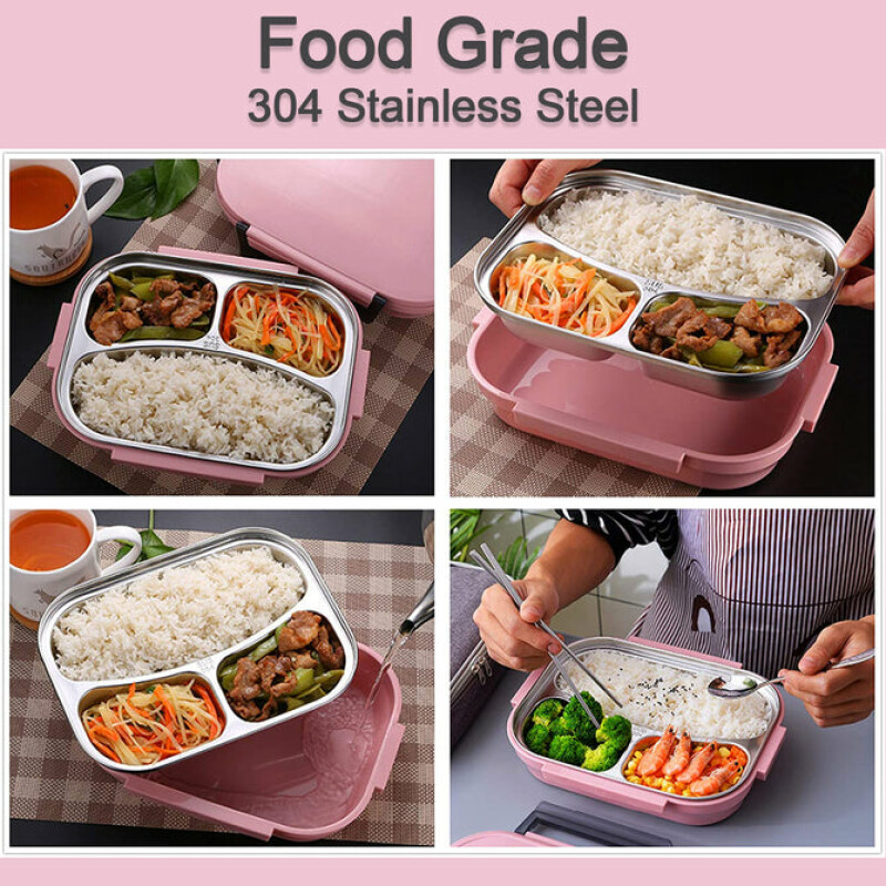 Stainless Steel Lunch Box for Kids & Adults | 3 Compartments with ...