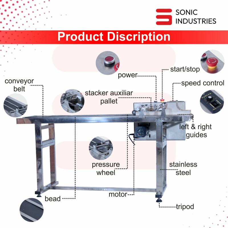 Sonic Industries 12-Inch Width Stacker Conveyor System for Batch Coding ...
