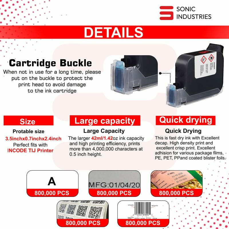 SONIC INDUSTRIES Premium Solvent Ink Cartridge | Fast Drying Ink ...