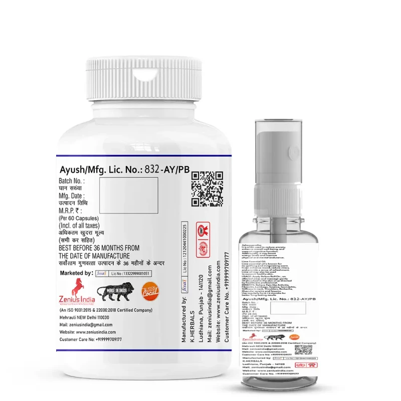 Zenius Relaxo Kit with Herbal Stress Relief Capsules & Ayurvedic Roll ...