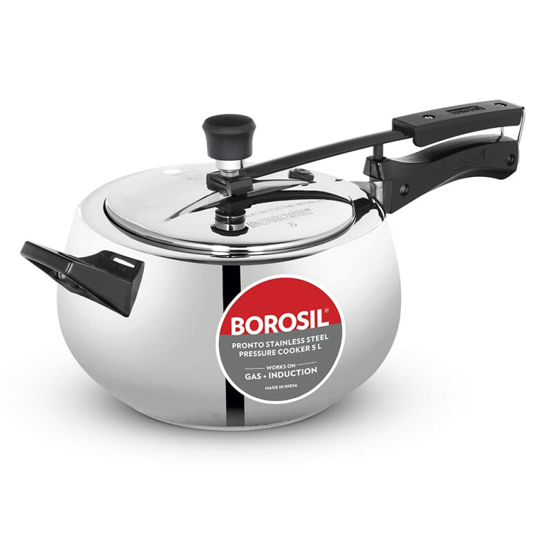 Borosil Pronto Tri-Ply Stainless Steel 5 L Pressure Cooker with Inner ...